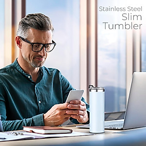 SIPX™ Triple-Insulated Tumblers - 18 Oz. Slim Modern Tumbler With Lid, insulated Cup Keeps Hot For 12 Hours, Stainless Steel Tumbler Made Of Sustainable Material, Coffee Travel Mug (Blue)