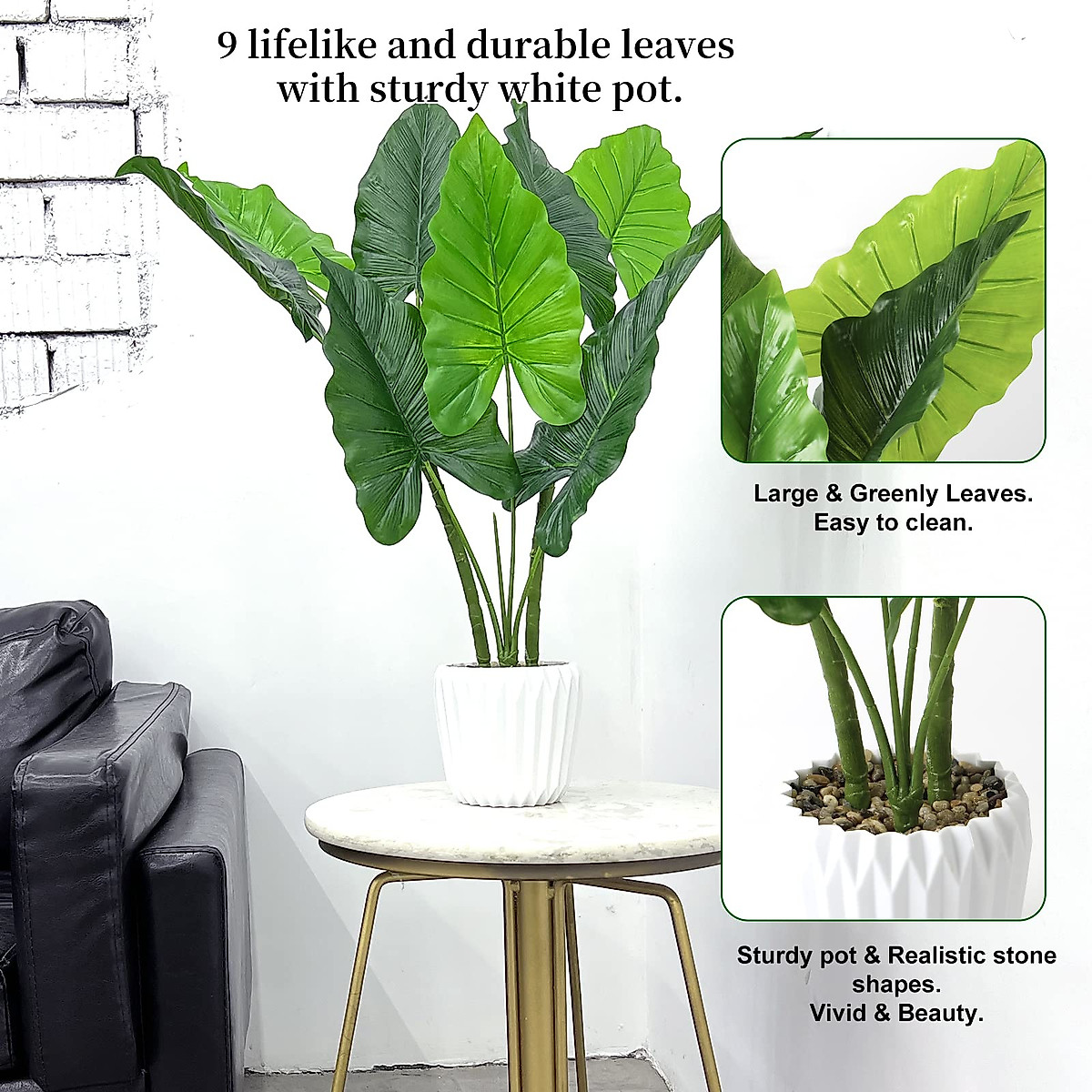 25" Fake Plant in White Pot - Fake Plant Indoor House Plant Artificial Palm Plant in Geometrically Designed for Home, Bedroom, Garden, Office Large Faux Plant for House Decor