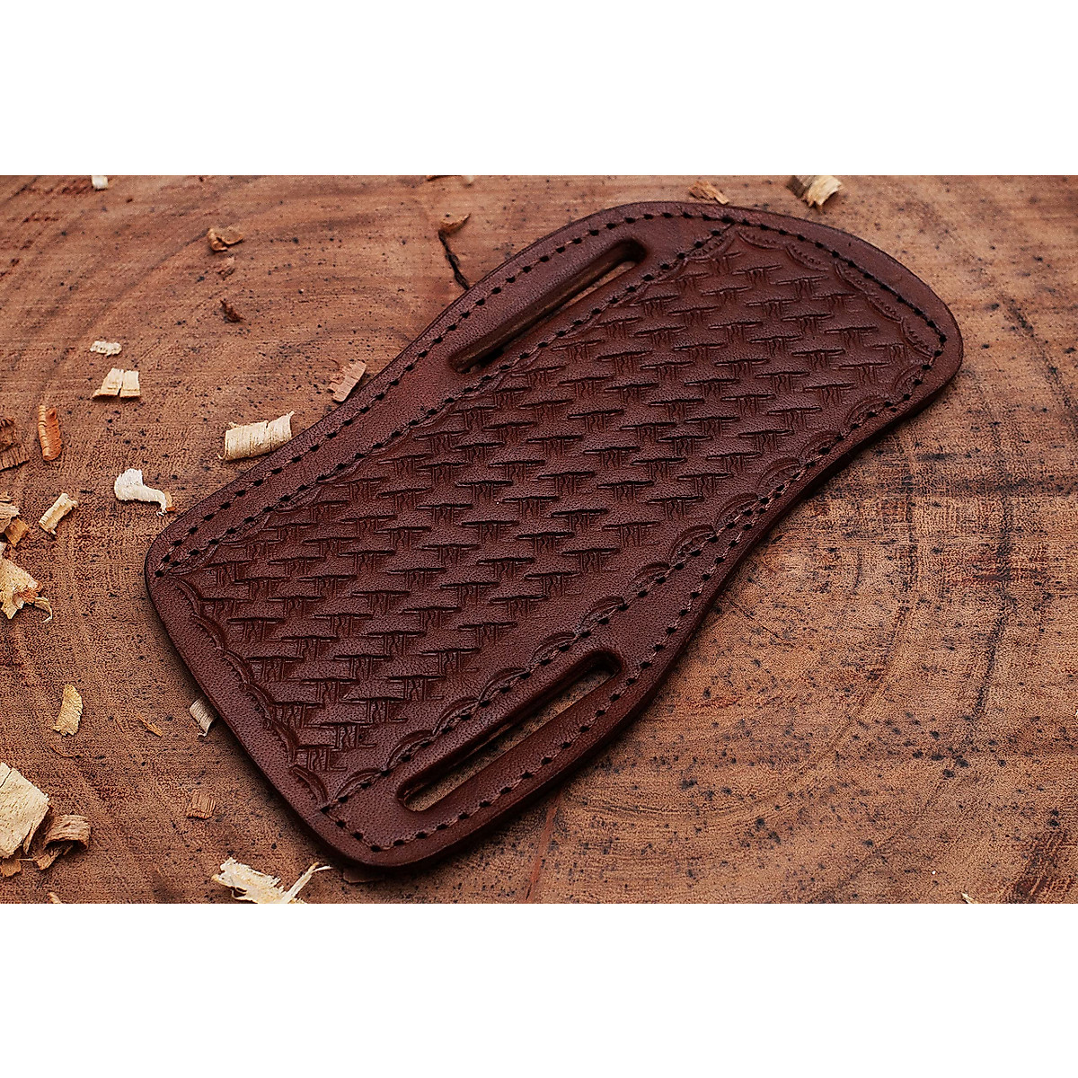 LH LIMASSOL Leather Knife Sheath, Slanted Pancake Sheath, Tooled Leather Sheath, Belt Sheath,Trapper Knife Sheath, Cow Boy Bull Cutter Knife Leather Sheath 100% Real Leather and Exotic Cow Hide Sheath