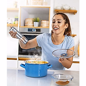 OUWMAN 2 Pack Electric Salt and Pepper Grinder Set, Automatic Stainless Steel Pepper Mill Grinder with Convenient One Hand Operation, LED Light, Adjustable Coarseness, Cleaning Brush, Battery Powered