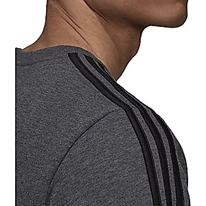 adidas Men's Essentials Fleece 3-Stripes Sweatshirt, Dark Grey Heather/Black, Medium