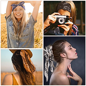 Syhood 4 Pcs 27'' Square Satin Head Scarves Satin Bandanas for Women Satin Headband Scarves Silk Feeling Scarf Boho Headwear(Navy Blue, Coffee, Black Beige)