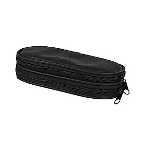 HOME-X Double Eyeglass Holder, Black Leather Pouch with 2 Compartments, Travel Bag, Toiletry Pack, Pencil Case