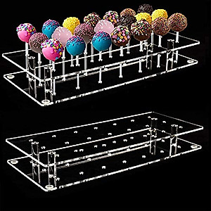HOMOKUS Cake Pop Holder, 2 Pack Clear Acrylic Cake Pop Stand, 21 Holes Display Lollipop Stand Holder Clear Acrylic for Birthday Parties Weddings Baby Showers Candy Decorative