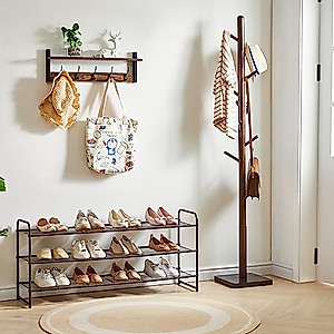YMYNY Freestanding Shoe Racks, 3 Tiers Stackable & Adjustable Shoe Storage Shelf, Extra Large Capacity Shoe Organizer Stand for 20-24 Pairs, for Entryway, Closet, Bedroom, Brown, 42.9" L, UHXJ302BR