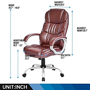 Office Chair Computer High Back Adjustable Ergonomic Desk Chair Executive PU Leather Swivel Task Chair with Armrests Lumbar Support (Brown)
