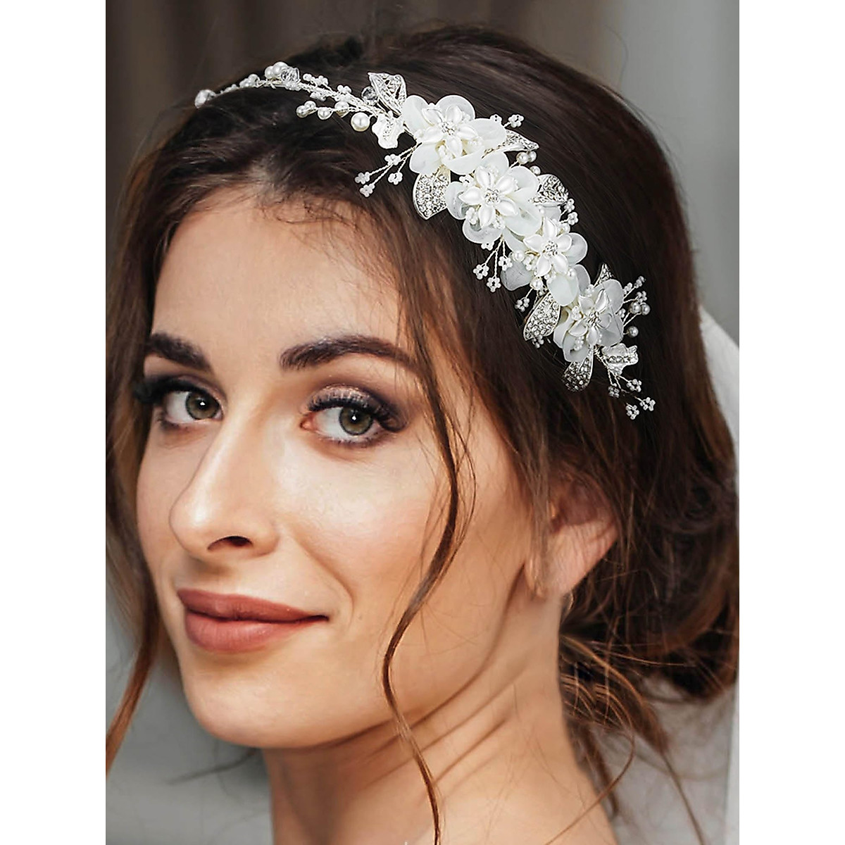 SWEETV Flower Bridal Headbands Ivory-Wedding Headpieces Hair Bands Jewelry Hair Accessories for Women Brides