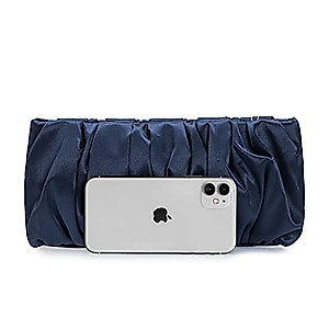 IXEBELLA Classy Evening Bags Pleated Satin Clutch Formal Dressy Purses Wedding/Prom/Party Handbag for Women (Navy)