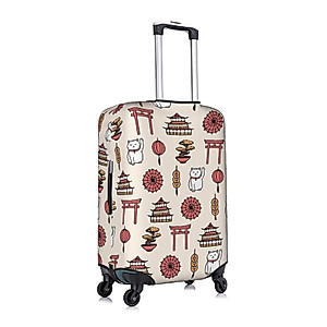 Japanese Lucky Cats Asian Oriental Travel Luggage Cover Fits 18-32 Inch Luggage, Stretch Suitcase Cover Protector with Concealed Zipper for Wheeled Suitcase Tsa Approved