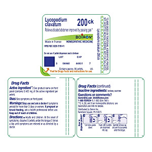 Boiron Lycopodium Clavatum 200C Homeopathic Medicine for Bloating & Gas - 80 Pellets
