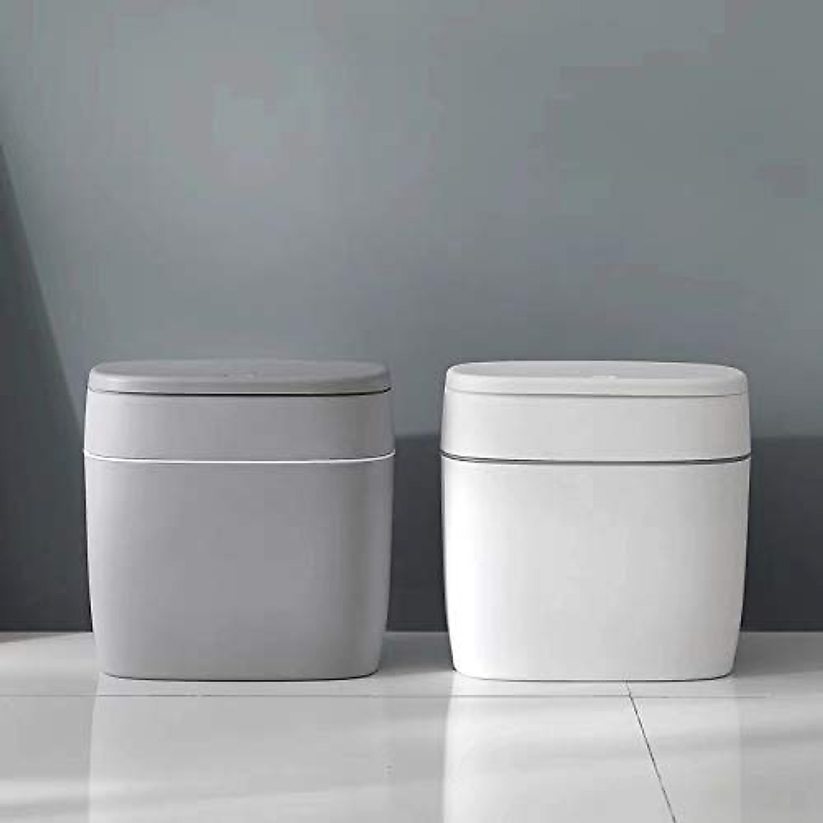 CY craft Plastic Trash Can with Lid,10L/2.6 Gallon Garbage Can,Modern Grey Waste Basket Thin Trash Cans for Bathroom,Living Room,Office,Kitchen and Narrow Spaces