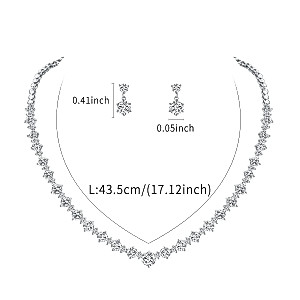 WeimanJewelry Silver/Gold Plated Women Cubic Zirconia Round Cut CZ Bridal Necklace and Drop Earring Set for Bride Wedding (Silver)