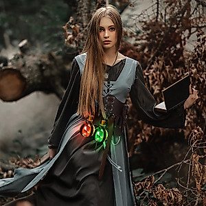 Ramede Halloween Cosplay Accessories Leather Ring Belt Witch Wizard Waist Corset Cork Potion Bottle Medieval Pouch(Brown)