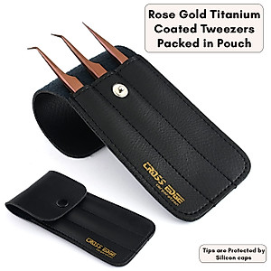 My Lash Tools - Fiber Tip Lash Tweezers for Eyelash Extensions Professional SET OF 3 Volume Boot, Isolation, & Curved Tweezers set Japanese Steel Lash Extension Supplies (Rose Gold)