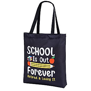 Teacher Retirement Gift - Black Canvas Tote Bag with Pocket, Happy Retirement Gift Teacher Appreciation Gift