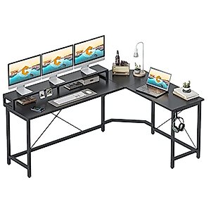 CubiCubi L Shaped Desk, 66.7" Computer Corner Desk, Home Office Study Writing Workstation with Large Monitor Stand, Space-Saving, Easy to Assemble, Black