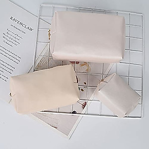 LYDZTION Large Makeup Bag for Purse Vegan Leather Makeup Pouch Travel Toiletry Bag Cosmetic Bag for Women and Girls,3 Sizes(White)