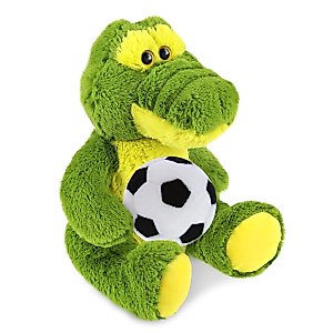 DolliBu Sitting Green Alligator Stuffed Animal with Soccer Ball Plush - Soft Huggable Alligator Playtime Plush Toy, for Kids and Adults - 12 Inches