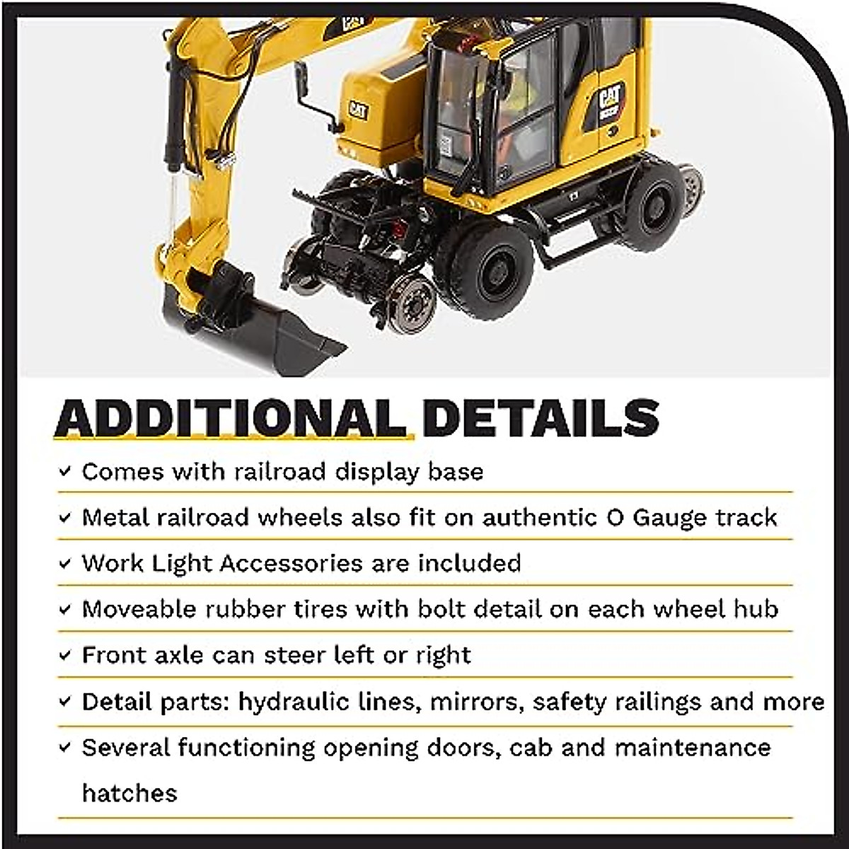 Diecast Masters 1:50 Caterpillar M323F Railroad Wheeled Excavator - Safety Yellow Version | High Line Series Cat Trucks & Construction Equipment | 1:50 Scale Model Diecast Collectible | 85661
