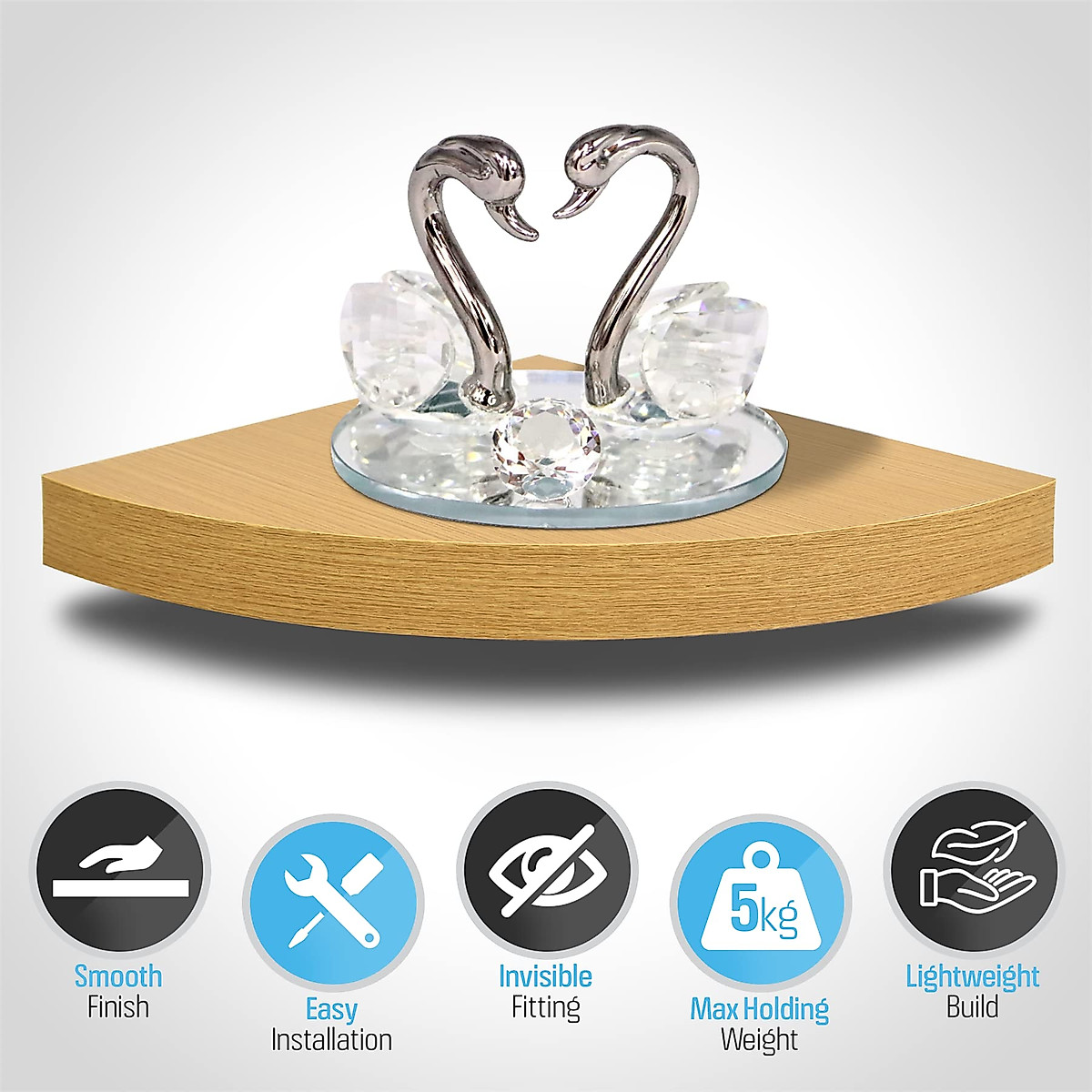 ASAB MDF Floating Corner Shaped Size Wood Wall Shelving Unit-Oak, Standard