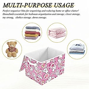 RunningBear Kawaii Rabbit Large Storage Bins with Lid Collapsible Storage Bin Storage Containers Foldable Fabric Storage Boxes for Home Office