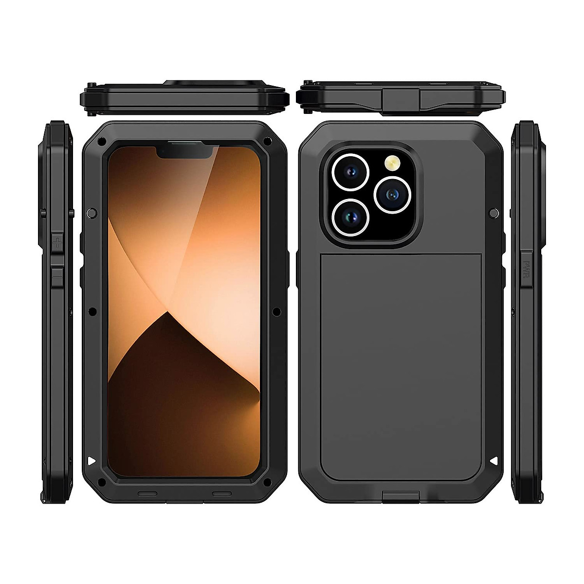 Marrkey for iPhone 13 Pro Max Case,360 Full Body Protective Cover Heavy Duty Shockproof Tough Armour Aluminum Metal Case with Silicone Built-in Screen Protector for iPhone 13 Pro Max 6.7" - Black