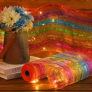 Christmas Deco Mesh Wreath Supplies Deco Mesh 10 Inch Ribbon Poly Mesh Ribbon Colorful Metallic Mesh Ribbon for Christmas Tree Party Wedding Garland,10 Inch x 30 Feet (2 Rolls)