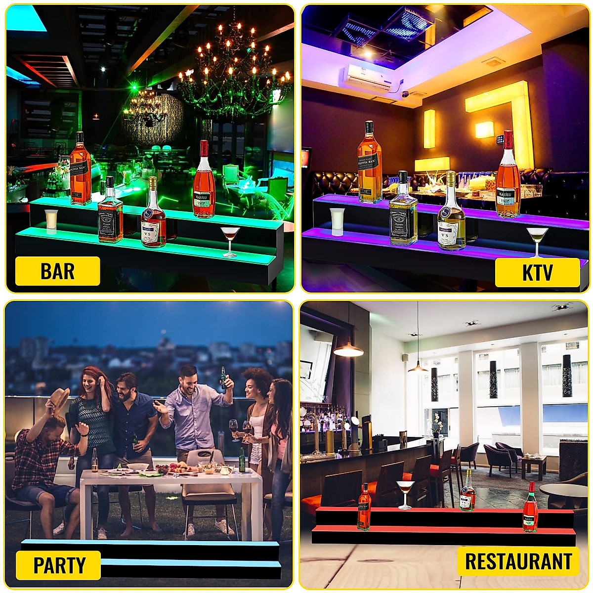 VEVOR LED Lighted Liquor Bottle Display Shelf, 40-inch LED Bar Shelves for Liquor, 2-Step Lighted Liquor Bottle Shelf for Home/Commercial Bar, Acrylic Lighted Bottle Display with Remote & App Control