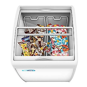 KoolMore - MCF-6C Commercial Ice Cream Freezer Display Case, Glass Top Chest Freezer with 2 Storage Baskets and Clear, Sliding Lid, 5.7 cu. ft. Capacity, White