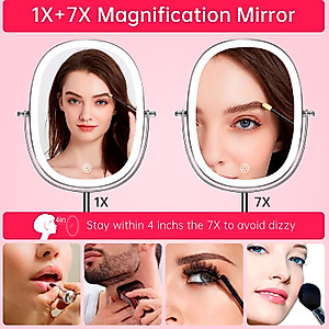 LOVESPEJO 9''Lighted Makeup Mirror with Magnification, 1X/7X Magnifying Mirror, Rechargeable Double Sided Oval LED Makeup Mirror, 3 Colors Dimmable Lighted Makeup Mirror，360° Rotation Cosmetic Mirror