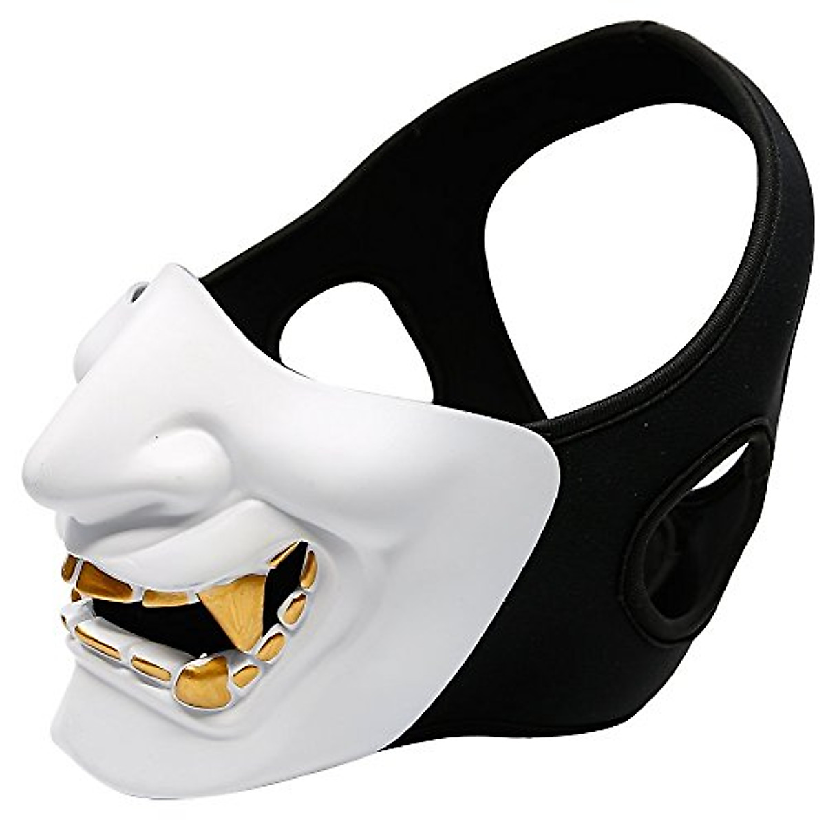 ATAIRSOFT Halloween Costume Cosplay BB Gun Evil Demon Monster Kabuki Samurai Hannya Oni Half Cover Airsoft and Prop Mask (White)