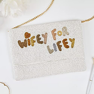 WIFEY FOR LIFEY Clutch Purse, Wifey Clutch Bag, Bride Clutch, Hand Beaded Purse, Gifts for Engagement, Bridal Shower, Bachelorette, Wedding Party
