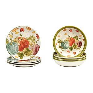 Certified International Autumn Harvest Dinnerware Set with 11" Dinner Plates (Set of 4) and 9" Soup Bowls (Set of 4)