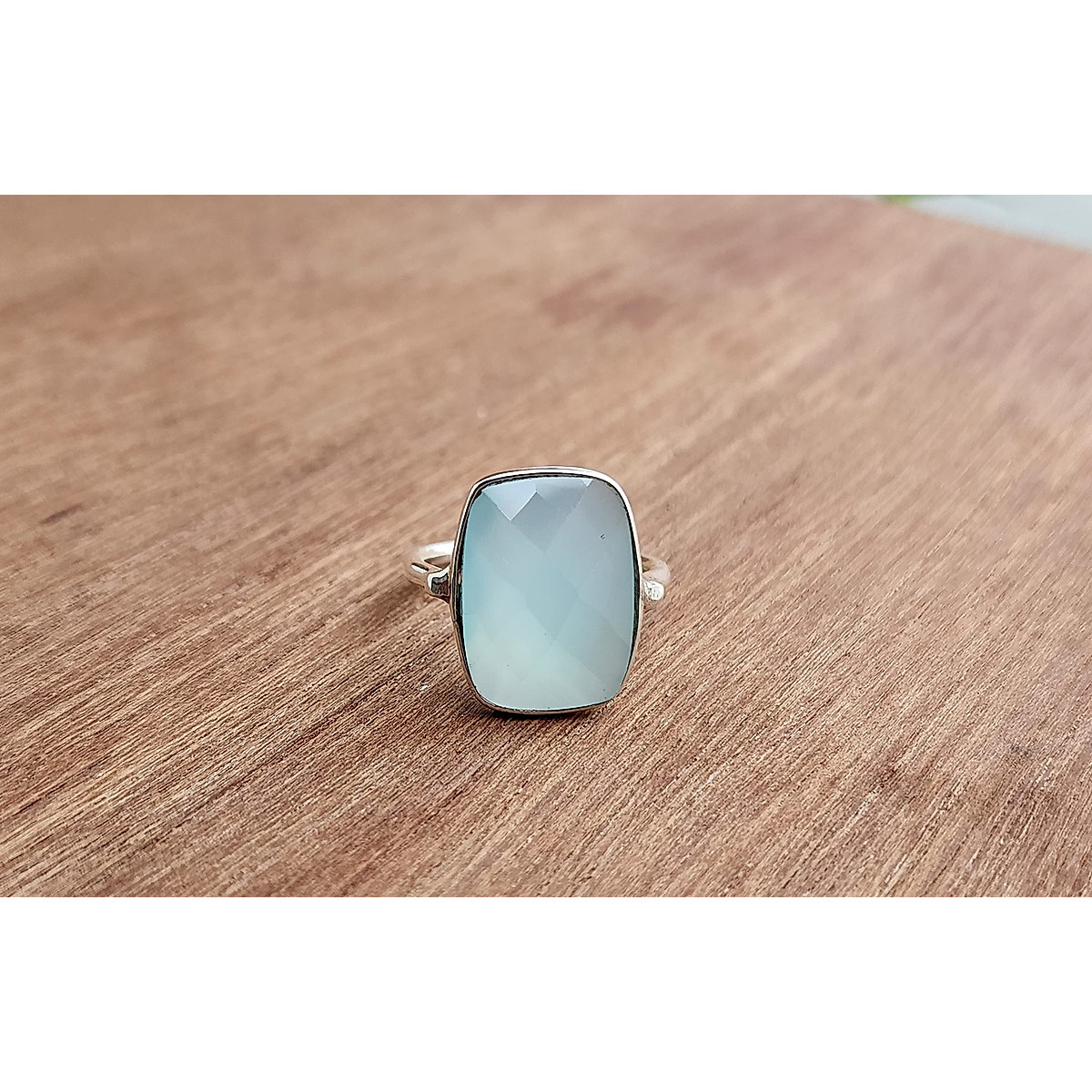 Aqua Chalcedony Ring 925 Solid Sterling Silver, Boho Statement Ring, Summer Gifts Ring, Bohemian Ring for Women, Rectangle Shape Ring All US Ring Size (12)