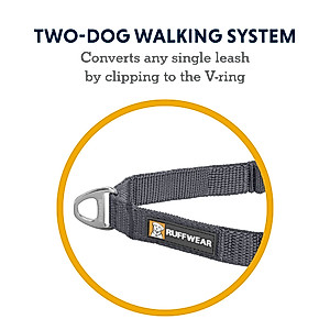 Ruffwear, Double Track Coupler Leash Extension for Walking 2 Dogs, Basalt Gray