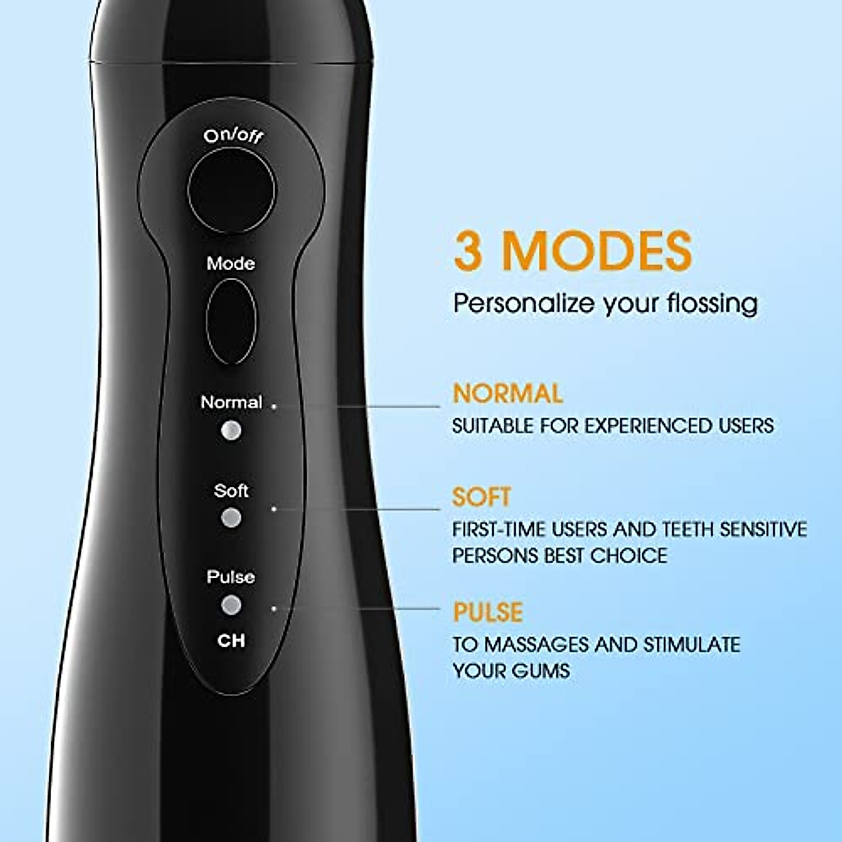 Hangsun Water Flossers Professional for Teeth Cordless Portable Dental Oral Irrigator HOC760 300ML Rechargeable IPX7 Waterproof Water Teeth Cleaner Picks for Home Travel with 8 Jet Tips