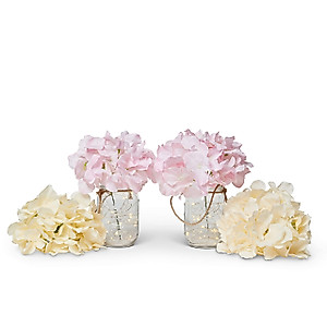 Hanging Mason Jar Wall Decor Sconce with LED Fairy Lights, Rustic Wood with Beautiful Pink and Cream Flowers Included for Home, Kitchen, Bathroom, Bedroom, Farmhouse & Girls Room Decorations