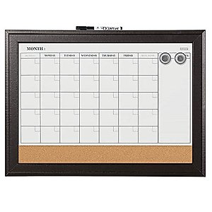 Quartet Combination Magnetic Whiteboard Calendar & Corkboard, 17" x 23" Combo Dry Erase White Board & Cork Bulletin Board, Perfect for Office, Home School Message Board, Black Frame (79275)