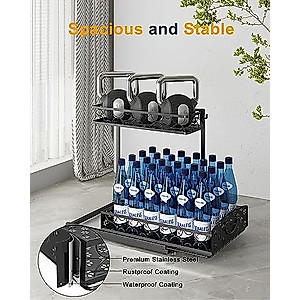 MHHA Under Sink Organizer,Adjustable Height Metal Under Kitchen Cabinet Organizer,2-Tier Sliding Shelf Storage,Multi-Use for Under Kitchen Bathroom Sink Organizers and Storage，Black