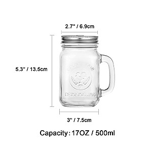 2PCS Mason Jar Lids 17OZ Straw Hole with 3 Reusable Glass Straw, 1 Cleaning Brush Mason Jar Drinking Lids and Straw Boba Cups Coffee Mug Wide Mouth Mason Jars