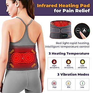 Cordless Heating Pad for Back, Lower Back Massager, Heated Back Brace with 3 Heating & Vibration Modes, Lumbar Support Belt for Men & Women