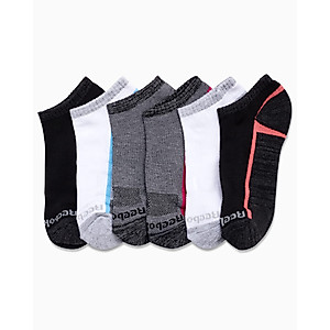 Reebok Women''s No-Show Athletic Performance Low Cut Cushioned Socks (6 Pack), Size 4-10, Black/Heather Grey