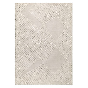 Antep Rugs Palafito 5x7 Geometric Shag Diamond High-Low Pile Textured Indoor Area Rug (Beige, 5'3" x 7'6")