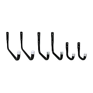 Shepherd Hardware 8088E Heavy Duty Steel Garage Storage/Assorted Utility Hooks, 6 Pack, black