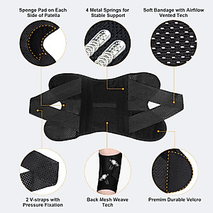 Knee Brace with Side Stabilizers, Professional Knee Compression Support Brace for Men Women, Adjustable Knee Wrap with Patella Pad, Relief Pain for Meniscus Tear ACL MCL Arthritis Injuries (Black, L)