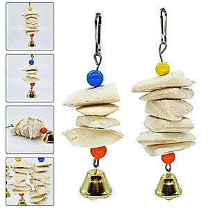 TEHAUX Cuttlebone Toys for Birds- 2 Pack Parrot Toys Chewing Bird Toy Cuttlebone Beak Grinding Cage Hanging Bell Toys for African Greys Amazon Conure Eclectus Budgies Parakeet Cockatiel, 2 Pack