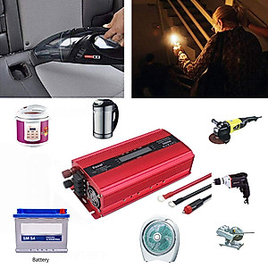 Yinleader Power Inverter 1500W/3000W DC 12V to 110V AC Car Converter with Intelligent LCD Display Dual AC Outlets Dual USB Charging Port for for RV Truck Laptop(Red)