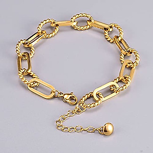 7mm Woman Gold Stainless Steel Rope Rolo Link Thick Chain Bracelet Bead#15563