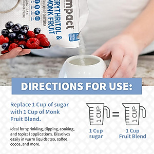 Impact White Monk Fruit & Erythritol Sweetener Blend - Gluten Free, Zero Calories, Net Carbs, Keto, Vegan, Non-GMO - 1 is to 1 Sugar Substitute - 1lb
