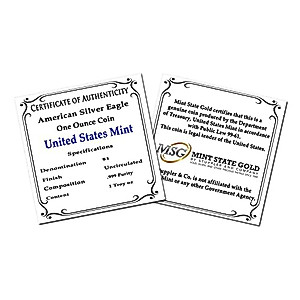 2024-1 oz American Silver Eagle Coin Brilliant Uncirculated with Certificate of Authenticity $1 Seller BU